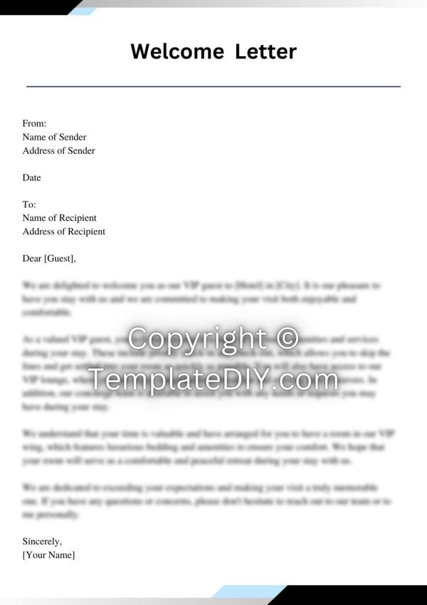 Vip Guest Welcome Letter Sample and Examples [Word]