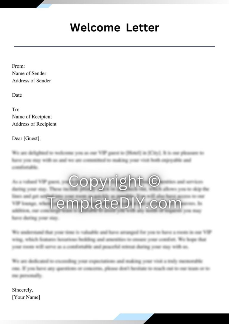 Vip Guest Welcome Letter Sample and Examples [Word]
