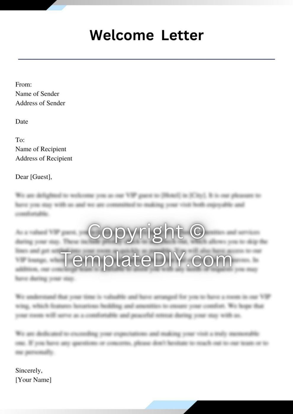 Vip Guest Welcome Letter Sample and Examples [Word]