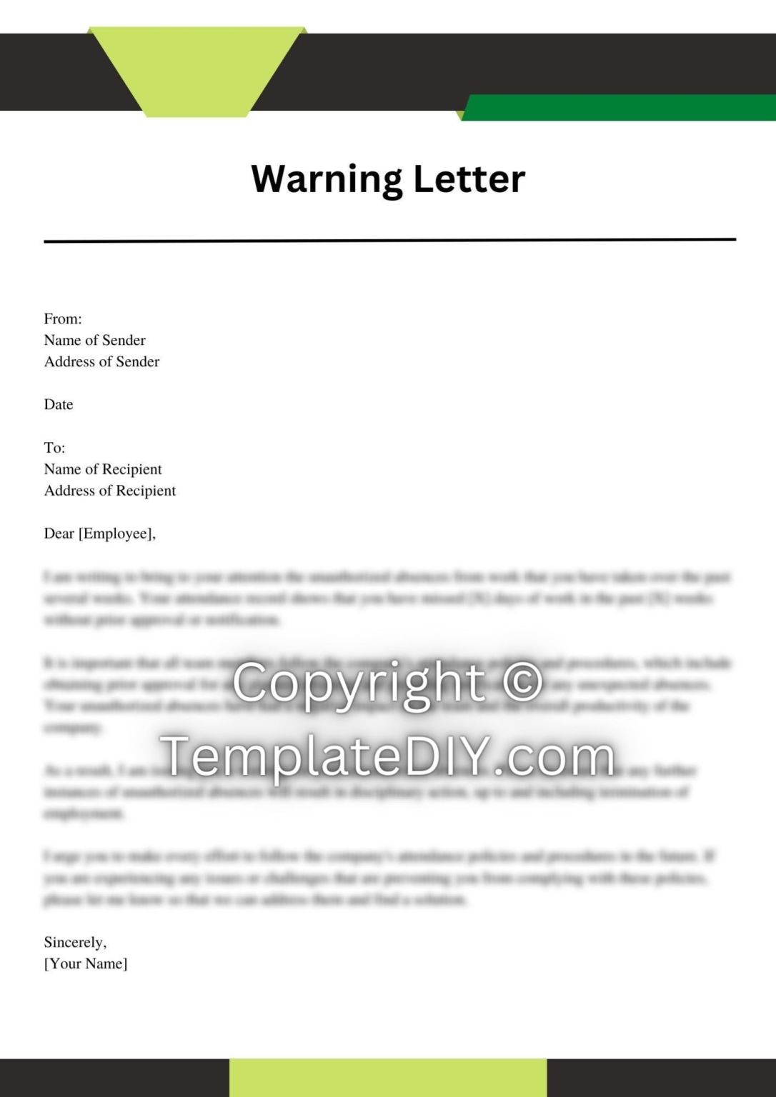Warning Letter for Attendance Issue Sample with Examples