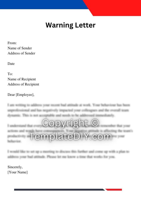 Warning Letter for Bad Attitude At Work Sample with Examples