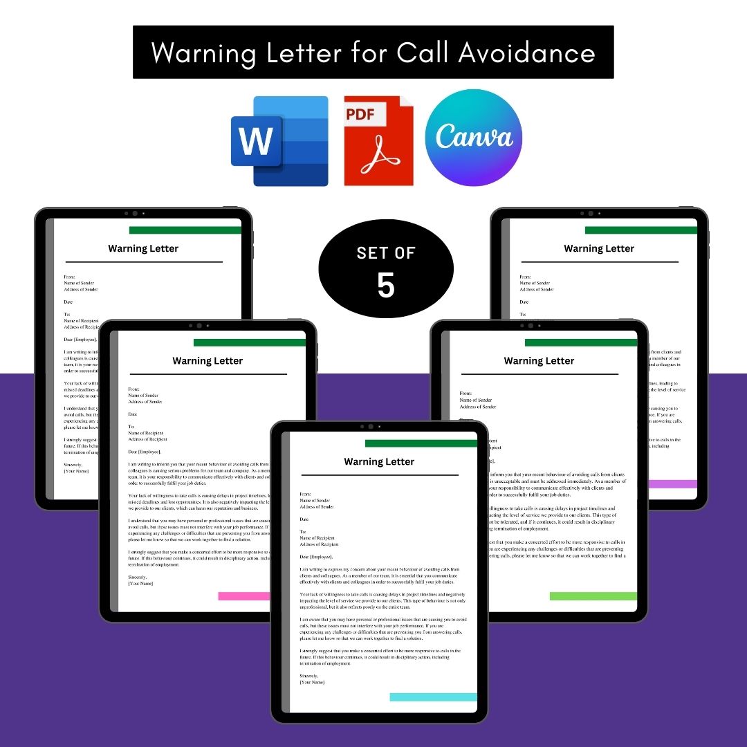 Warning Letter for Call Avoidance Sample Template Examples