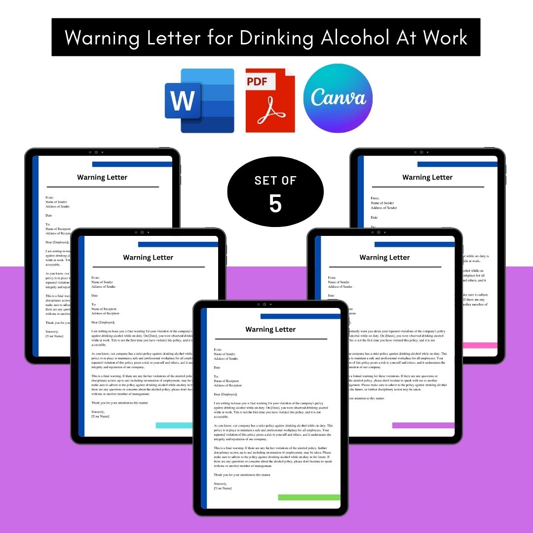 Warning Letter for Drinking Alcohol At Work Sample [Word]