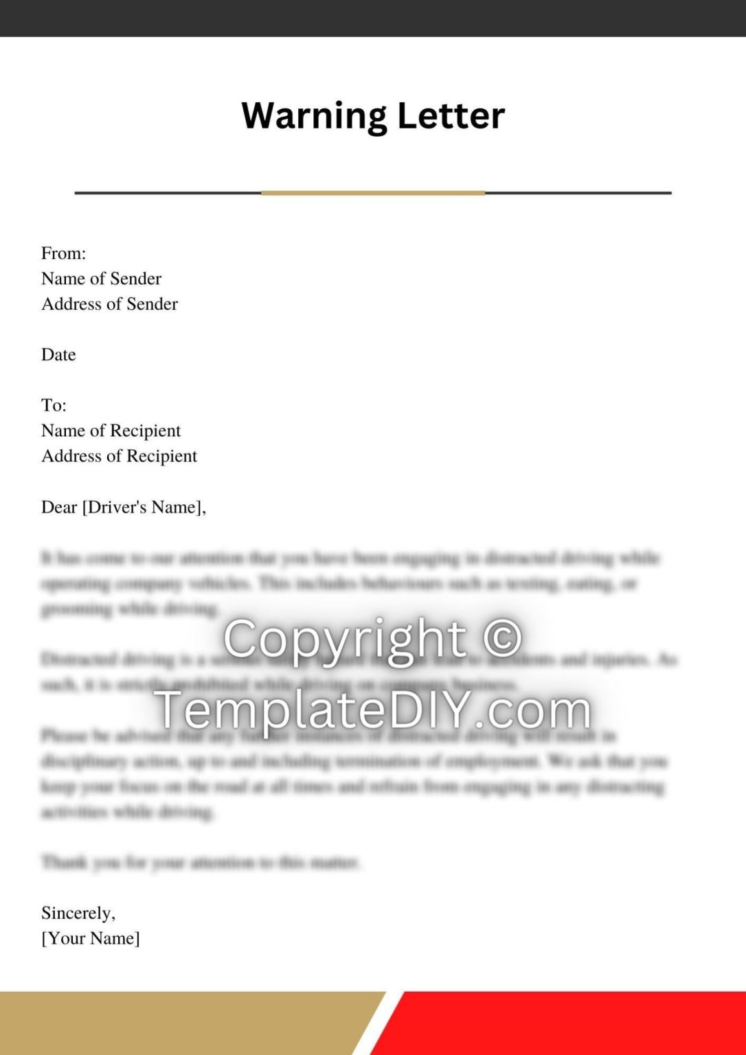 Warning Letter for Driver Sample with Examples [Word]