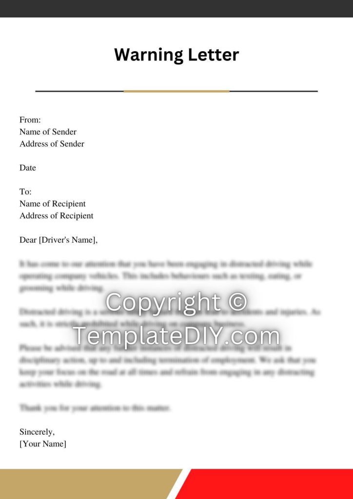 Warning Letter for Driver Sample with Examples [Word]