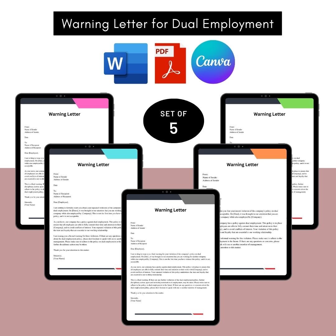 Warning Letter for Dual Employment Sample [Word Editable]