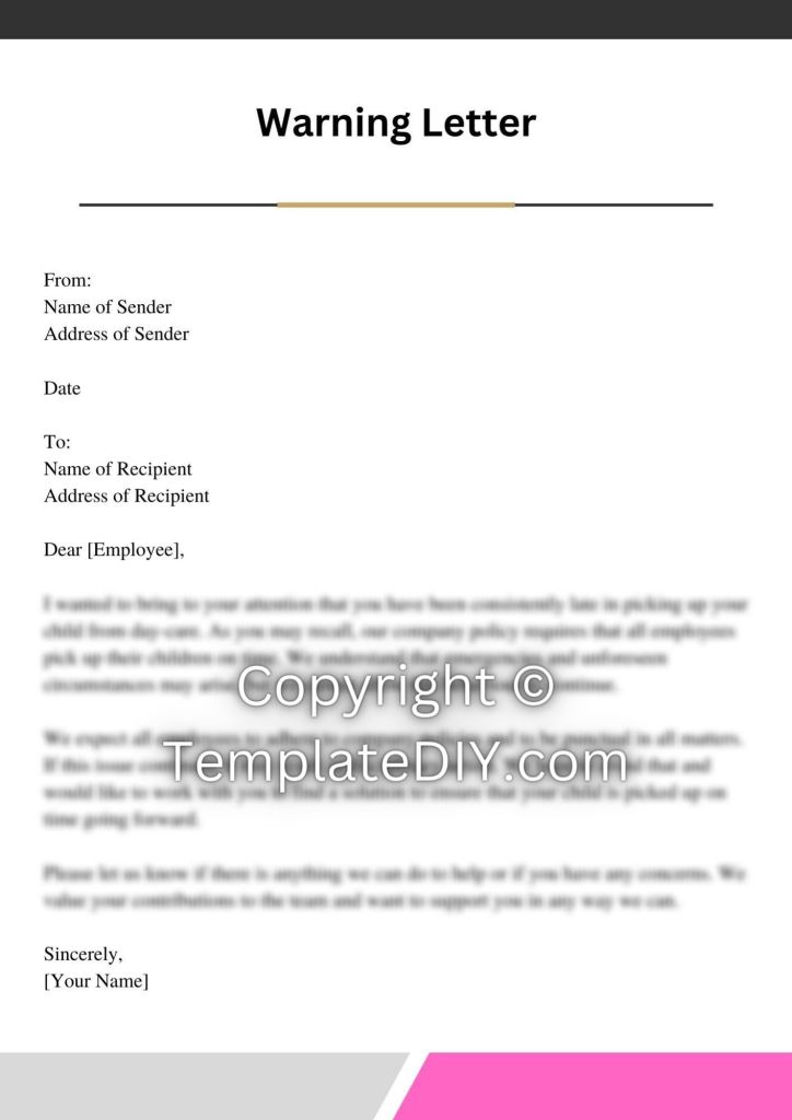 Warning Letter for Late Pick Up Template (PDF/Word)
