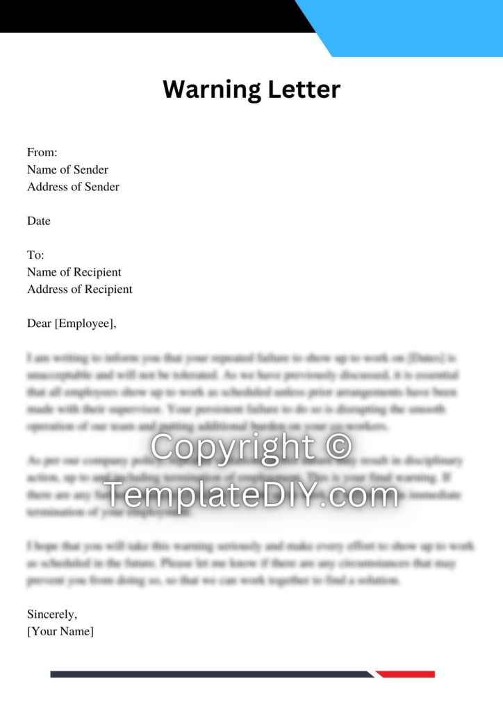 Warning Letter for Not Showing Up to Work Sample [Word]