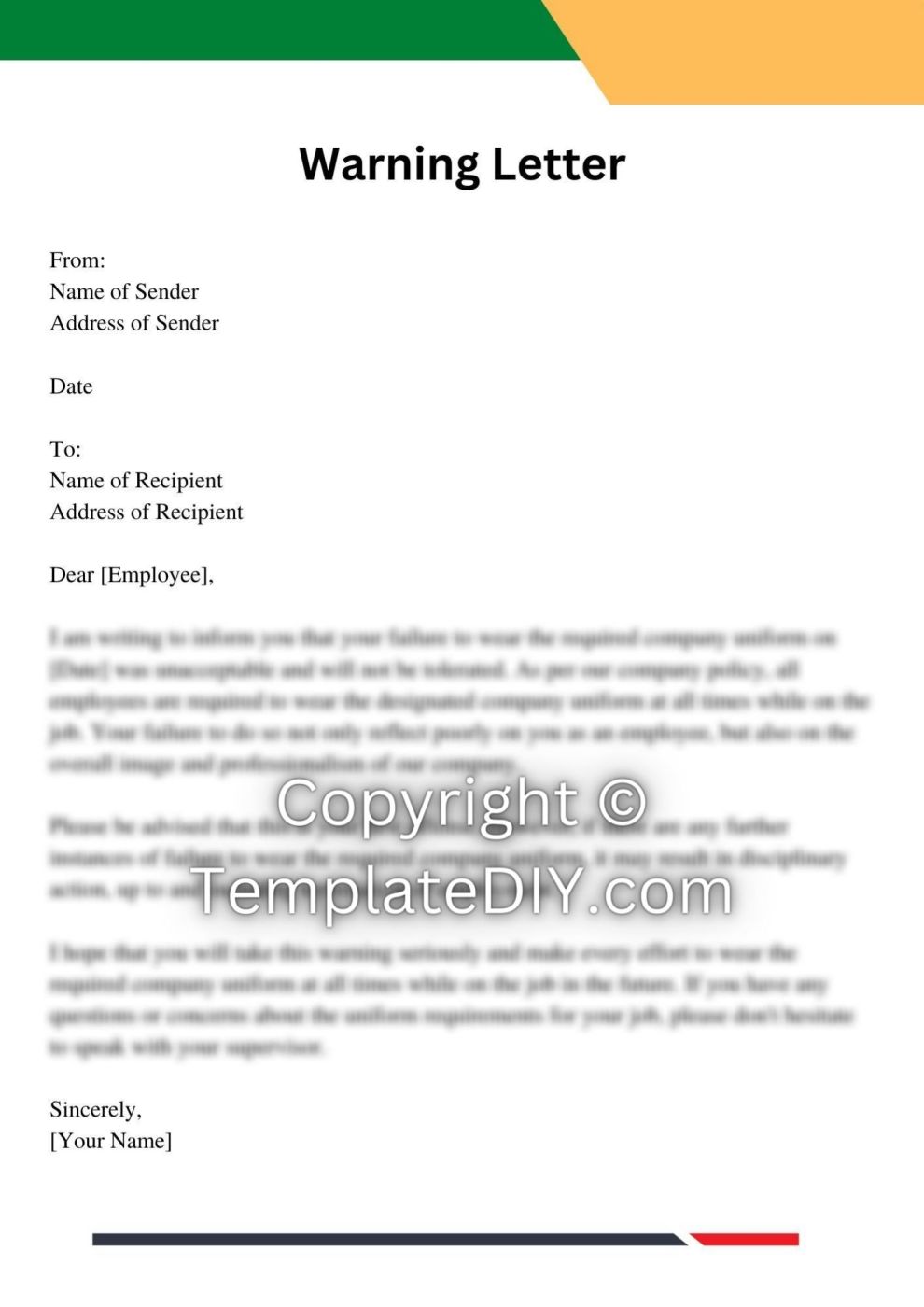 Warning Letter for Not Wearing Uniform Sample and Examples