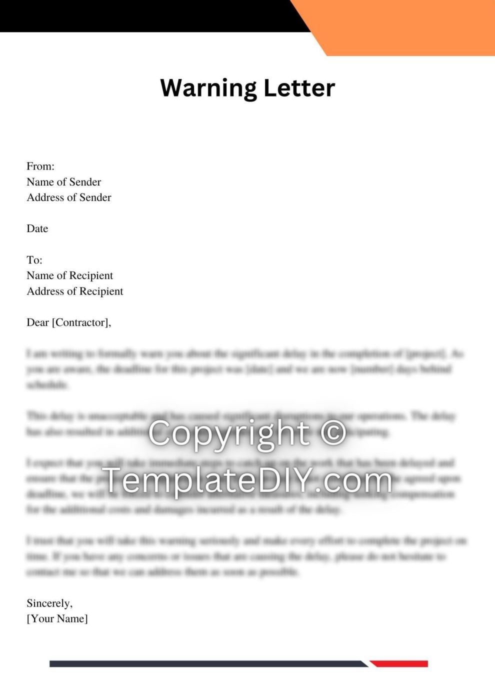 Warning Letter to Contractor for Work Delay | Download Template