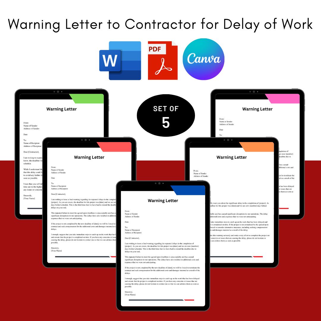 Warning Letter to Contractor for Work Delay | Download Template