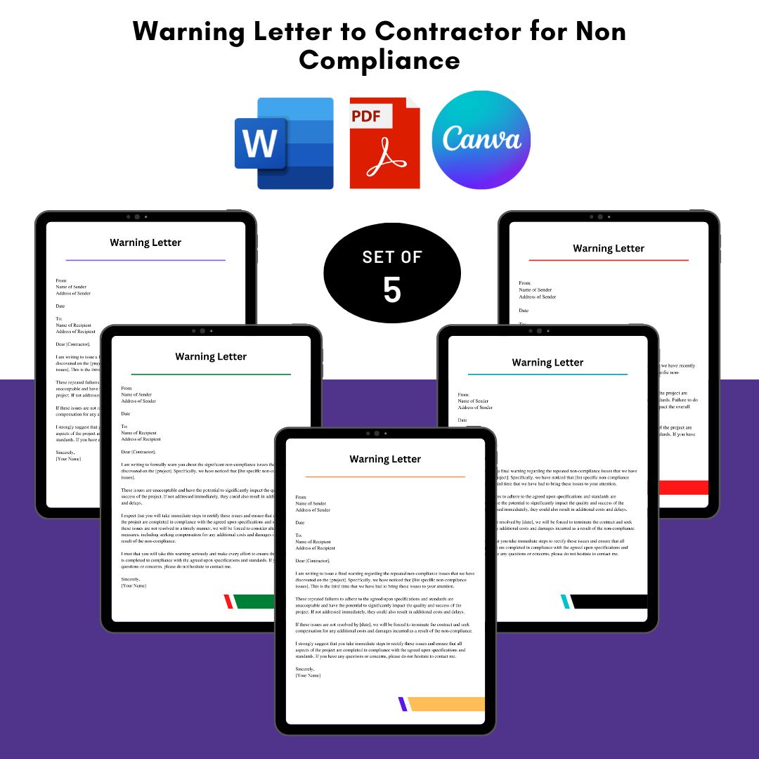 Warning Letter to Contractor for Non Compliance Sample