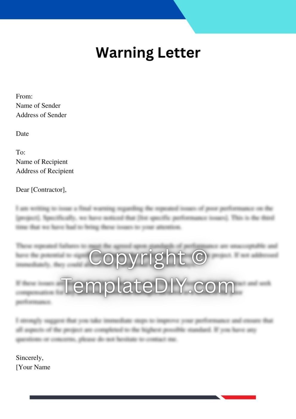 Editable Warning Letter to Contractor Template