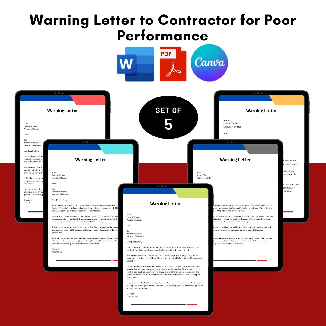 Warning Letter to Contractor for Poor Performance