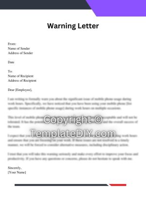 Warning Letter to Employee for Using Mobile Phone Sample