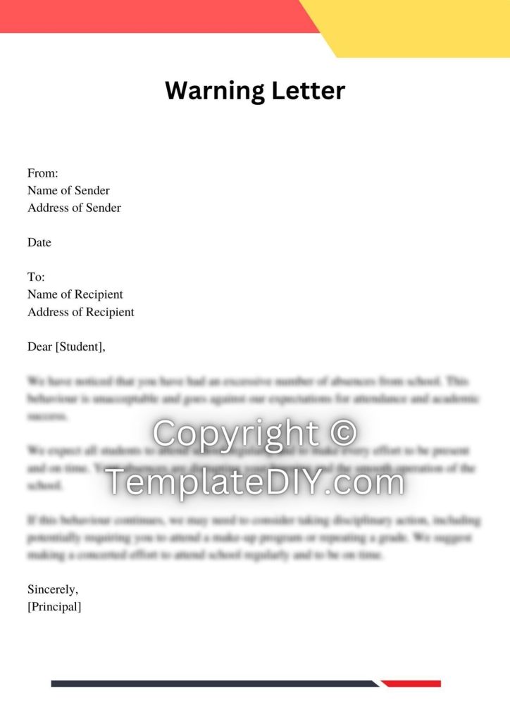 Warning Letter to Students for Absences Sample and Examples