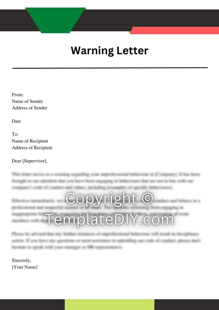 Warning Letter to Supervisor for Poor Performance Sample