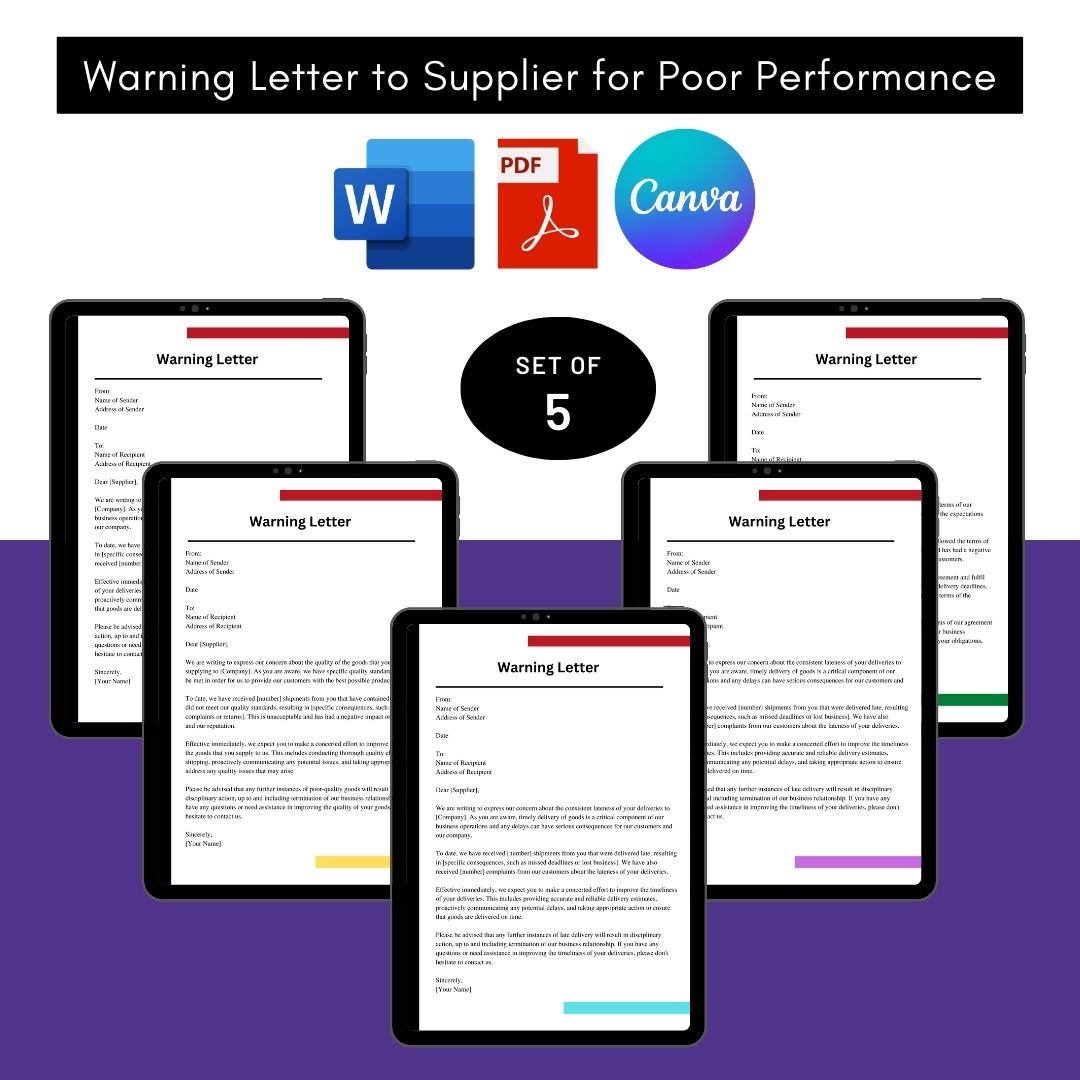Supplier Performance Warning Letter Sample – Download Now