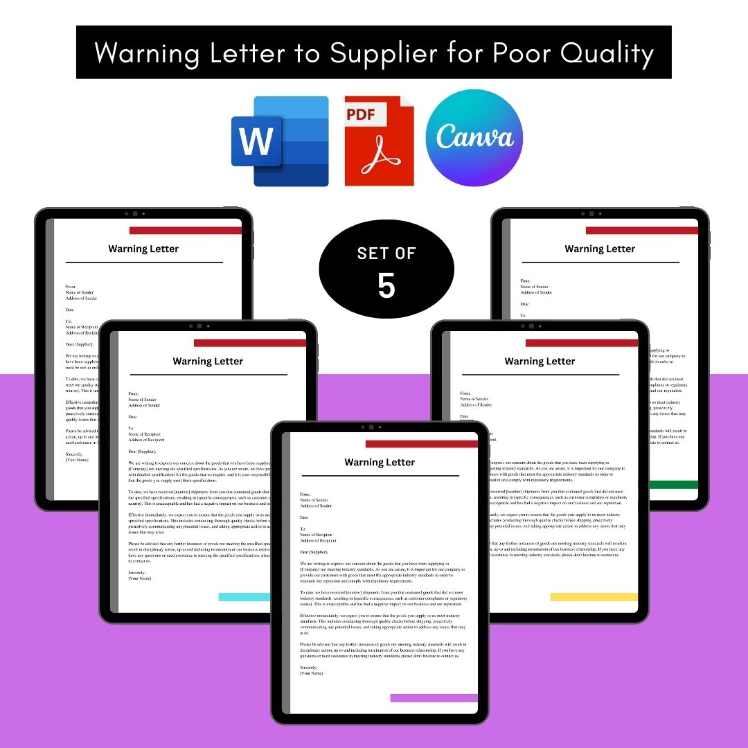 Warning Letter to Supplier for Poor Quality Sample [Word]