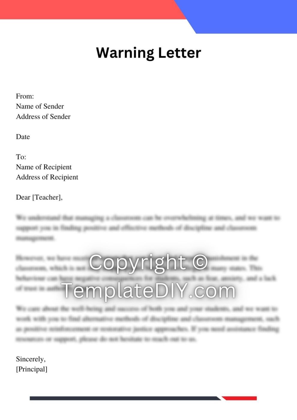 Warning Letter to Teacher for Corporal Punishment Sample