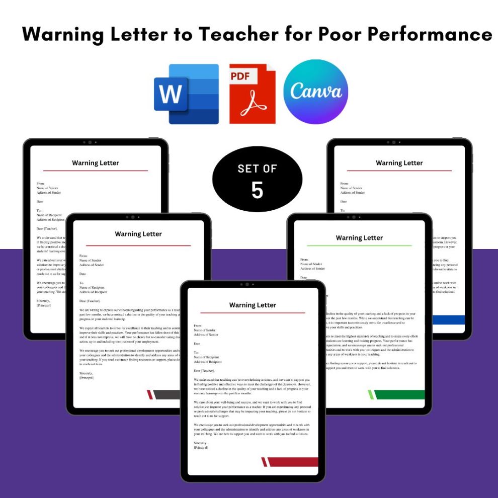 Warning Letter to Teacher for Poor Performance Sample [Word]
