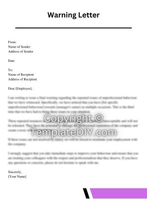 Warning Letter to Employee for Unprofessional Behavior with Manager
