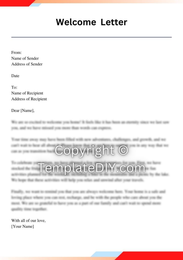 Welcome Home Letter Sample Template with Examples [Word]