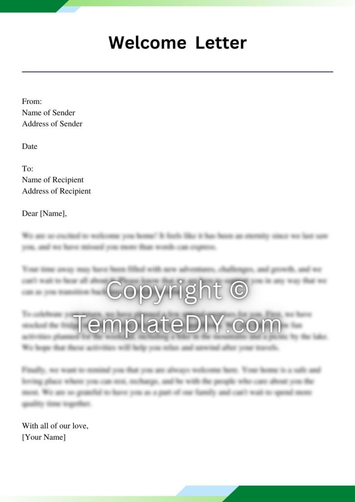 Welcome Home Letter Sample Template with Examples [Word]