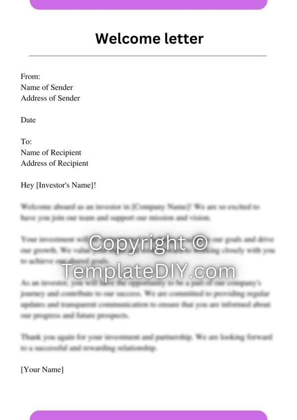 Welcome Letter to Investors Sample with Examples [Word]