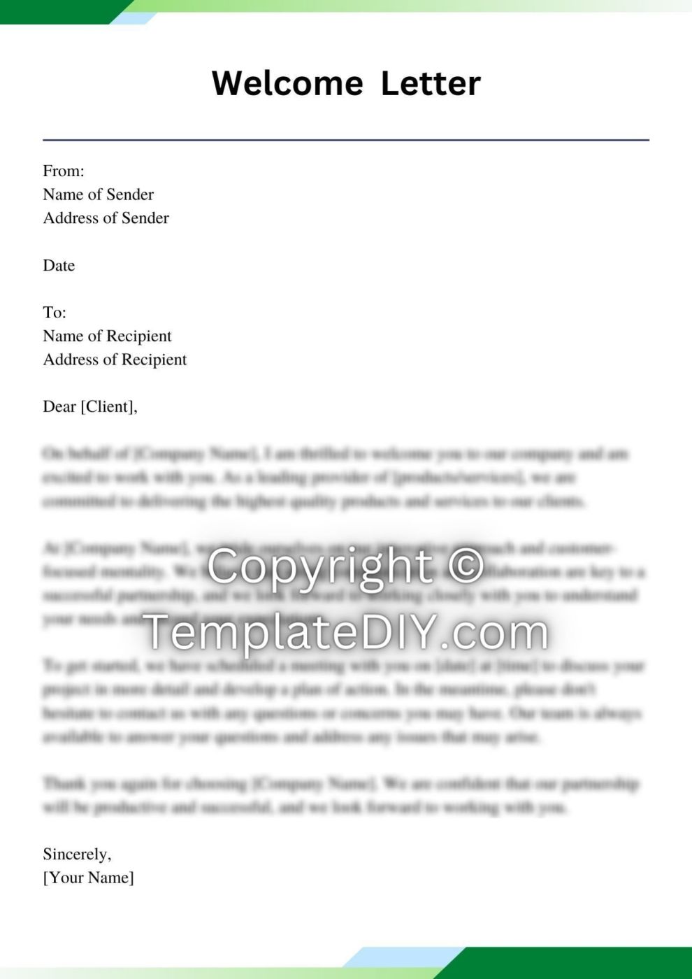 Welcome Letter to New Client Sample with Examples [Word]