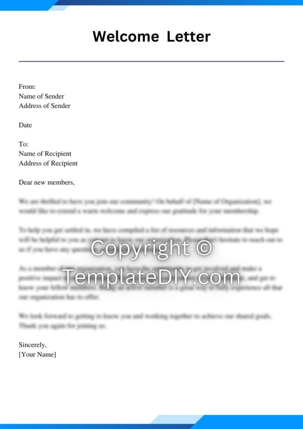 Welcome Letter to New Members Template | Editable Word Sample