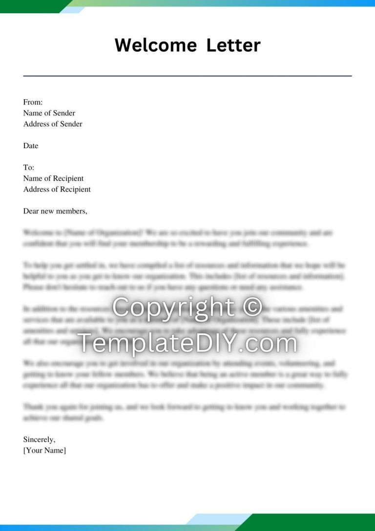 Welcome Letter to New Members Template | Editable Word Sample