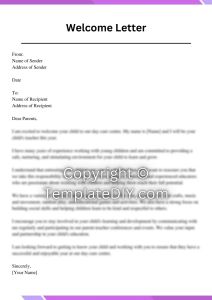 Welcome Letter to Parents from Daycare Teacher Sample