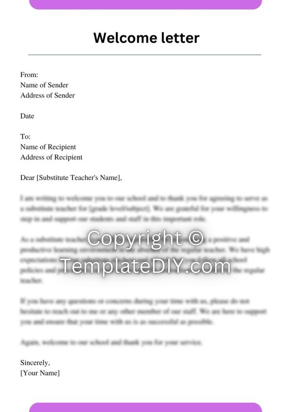 Welcome Letter to Substitute Teacher Sample and Examples