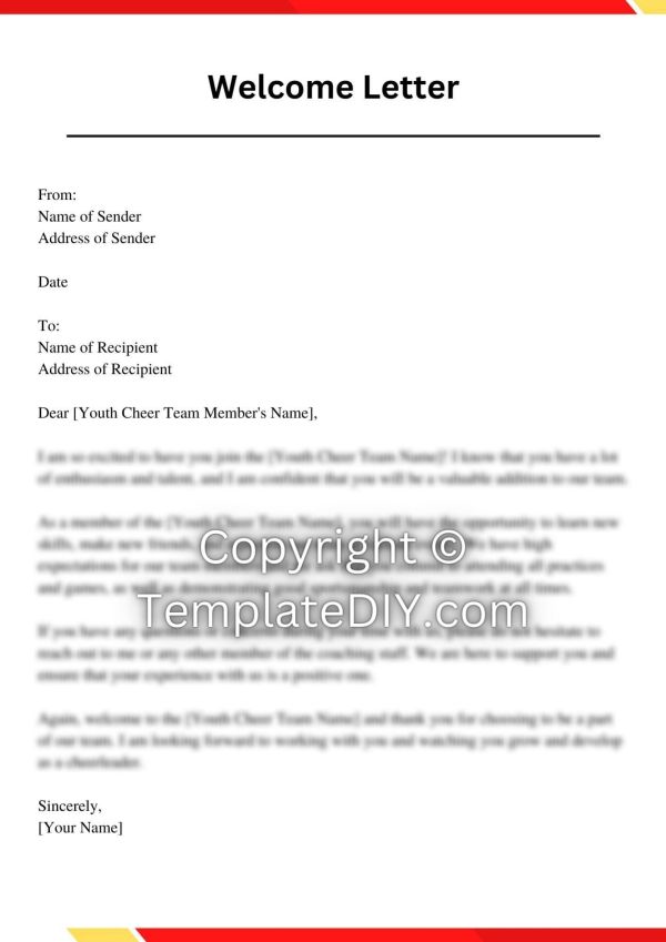 Youth Cheer Welcome Letter Sample with Examples [Word]