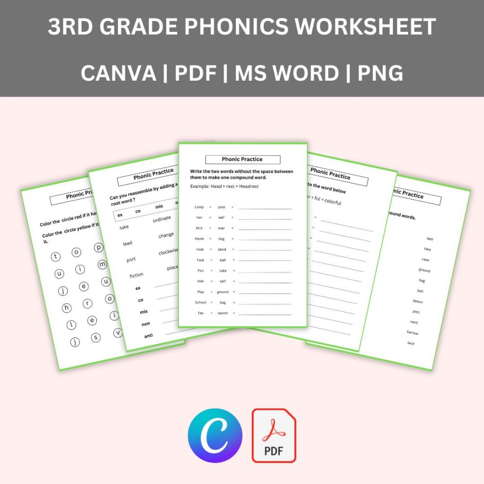 3rd Grade Phonics Worksheets Template Printable PDF, Word