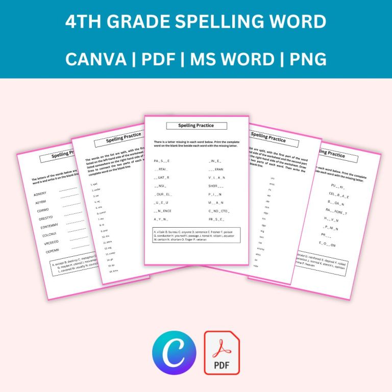 4th Grade Spelling Words Worksheets Template Printable PDF