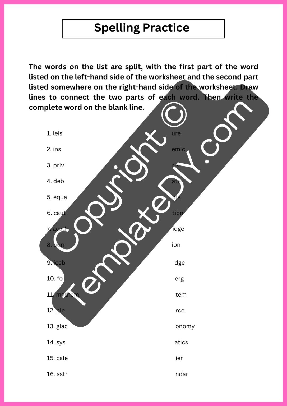 4th Grade Spelling Words Worksheets Template Printable PDF