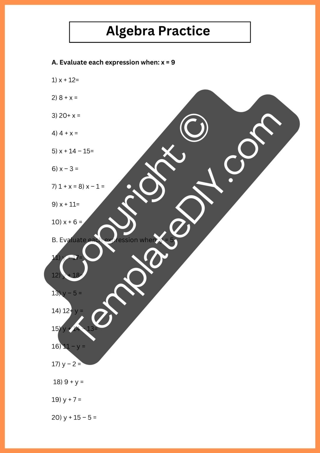 5th Grade Algebra Worksheets Printable Template PDF, Word