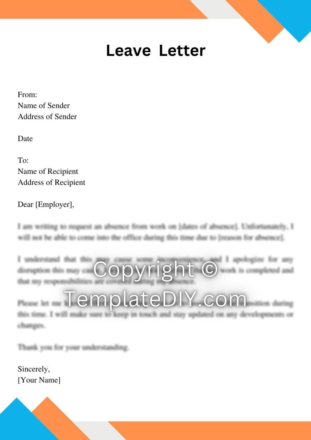 Absence Leave Letter Sample with Examples [Word Editable]