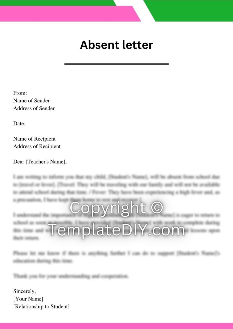 Absent Letter for School Due to Travel or Fever | Download