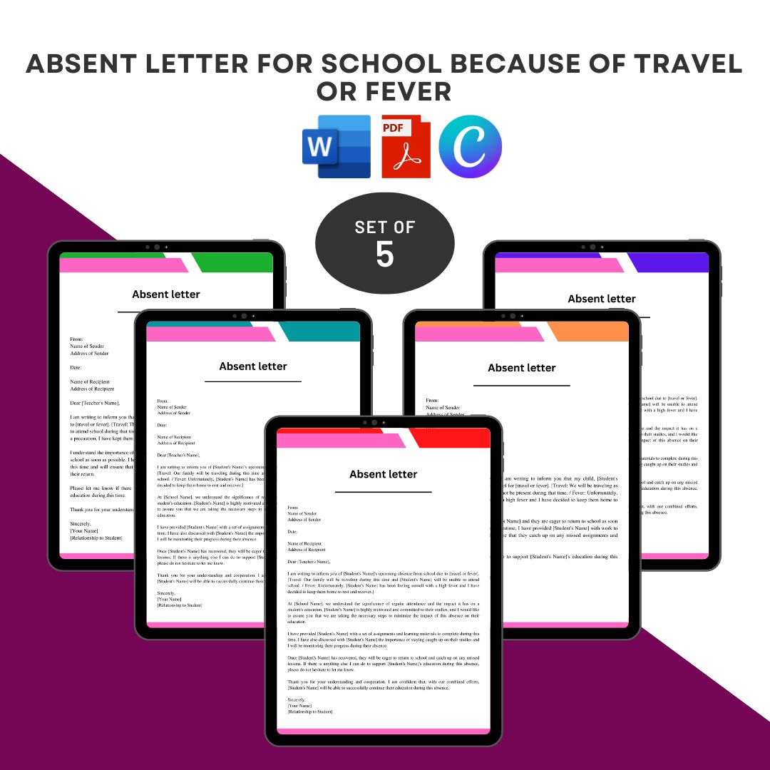 Absent Letter for School Due to Travel or Fever | Download