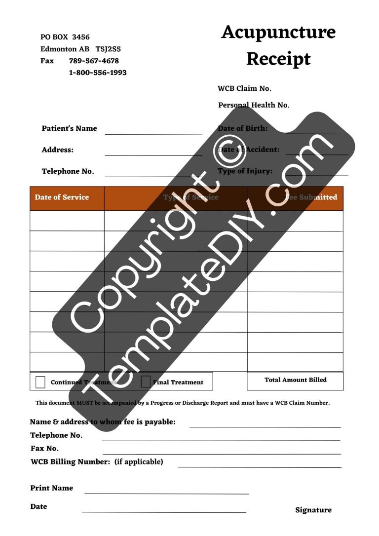 Acupuncture Receipt Template Blank Printable in Pdf, Word