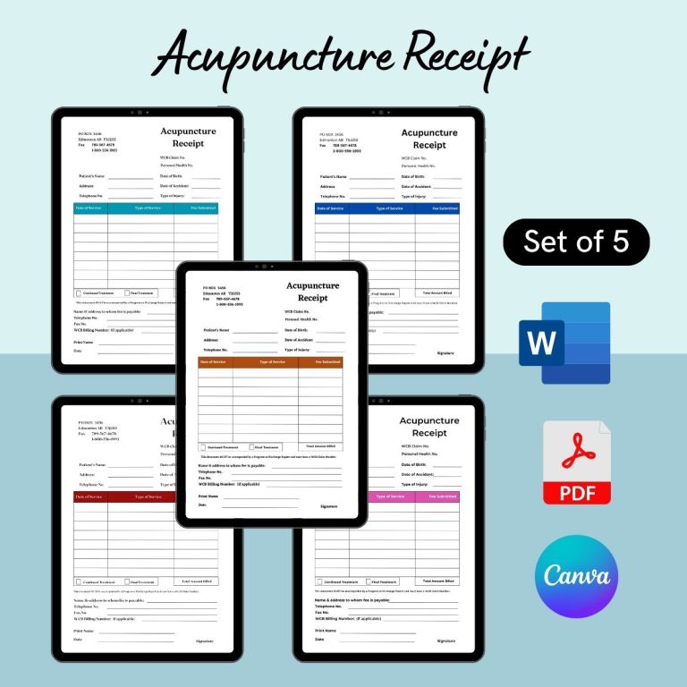 Acupuncture Receipt Template Blank Printable in Pdf, Word