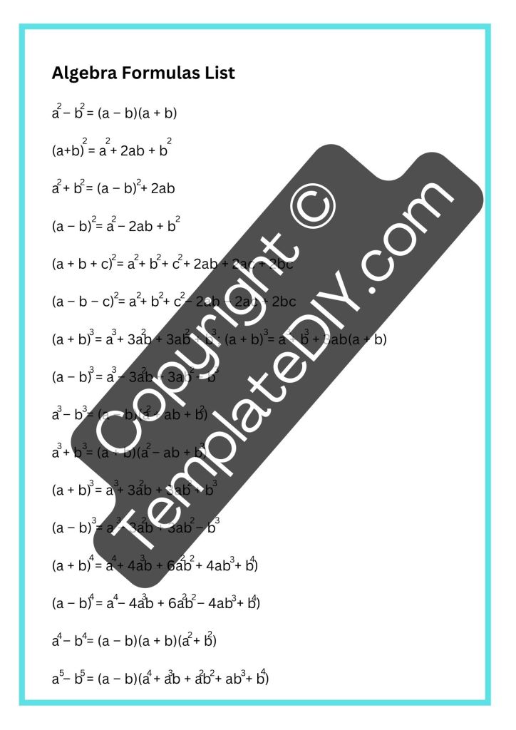 Algebra Formula Chart Download In Pdf Word Templatediy