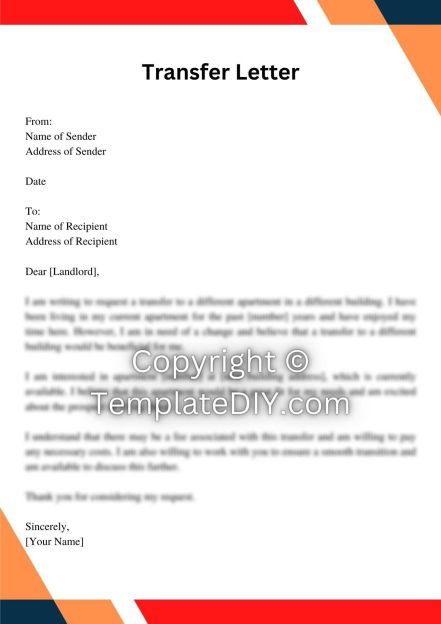 Apartment Transfer Letter Sample Template with Examples