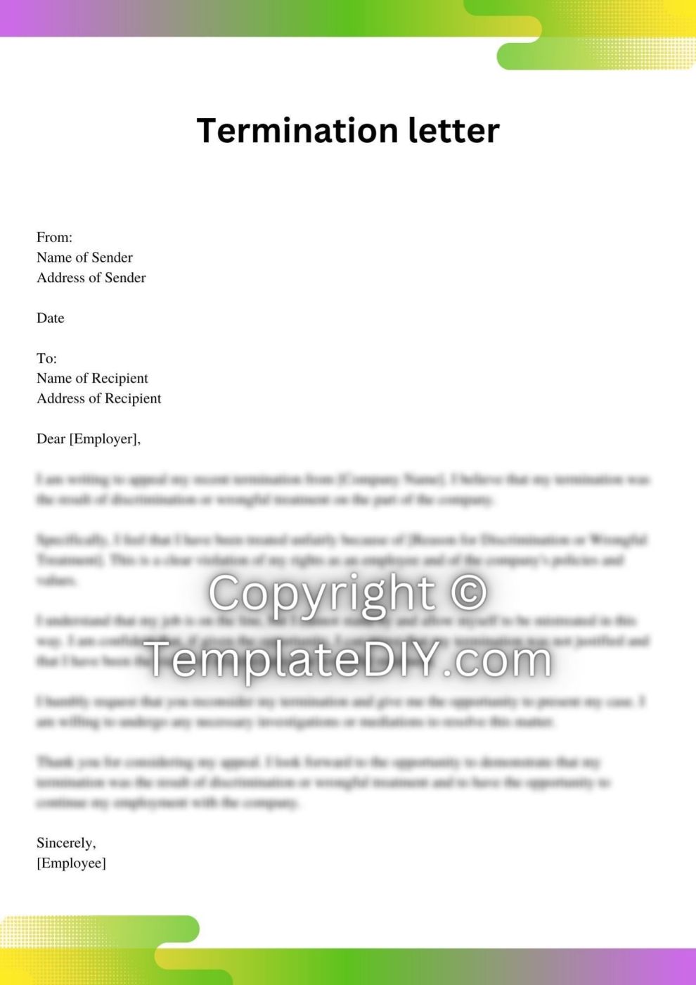 Appeal Letter for Job Termination Sample with Examples