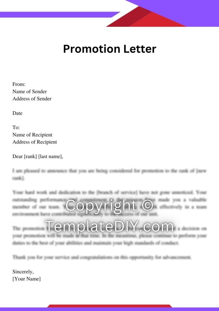 Army Promotion Letter Sample with Examples [Word Editable]