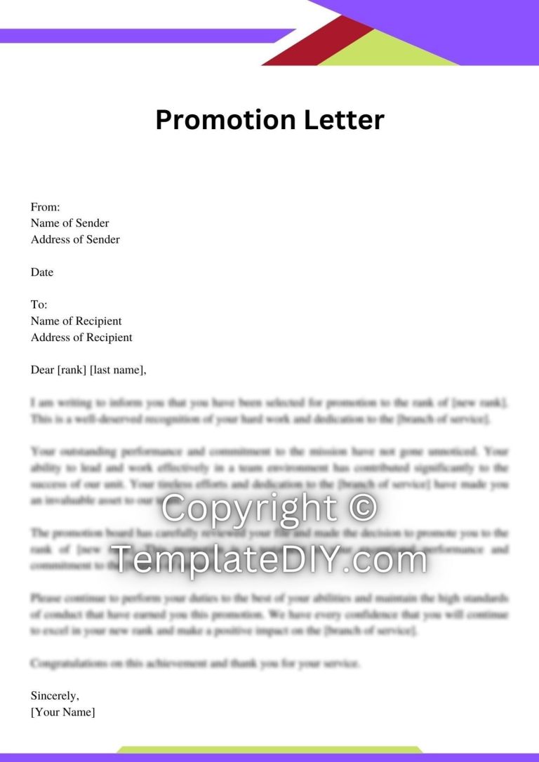 Army Promotion Letter Sample with Examples [Word Editable]