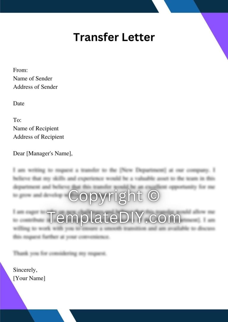 Asking for A Transfer At Work Letter Sample with Examples